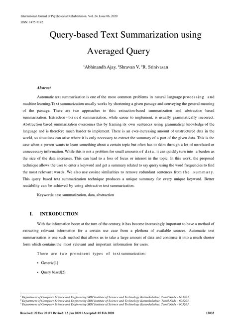 pdf query based text summarization using averaged query
