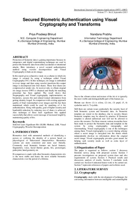 pdf secured biometric authentication using visual cryptography and transforms nandana prabhu