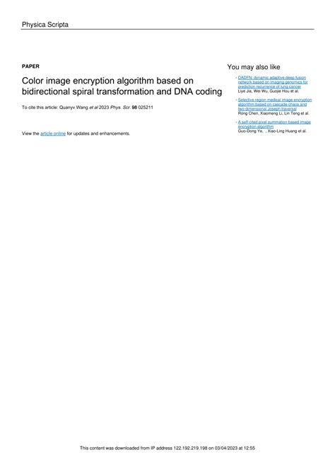 pdf color image encryption algorithm based on bidirectional spiral transformation and dna coding
