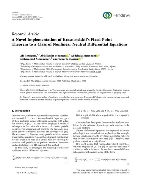 pdf a novel implementation of krasnoselskii s fixed point theorem to a class of nonlinear