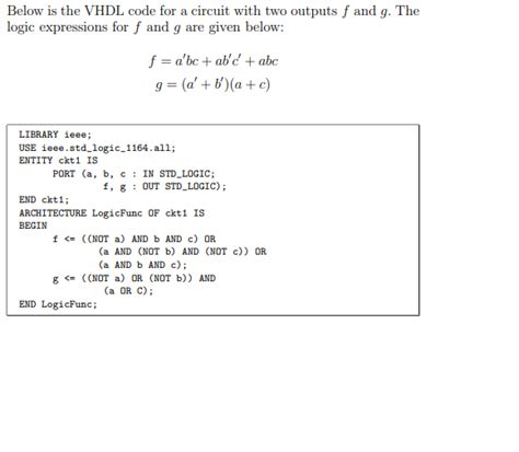 Below Is The VHDL Code For A Circuit With Two Outputs Chegg