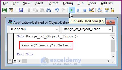 Fixed Excel Application Defined Or Object Defined Error In VBA