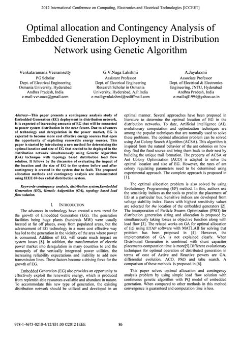 pdf optimal allocation and contingency analysis of embedded generation deployment in