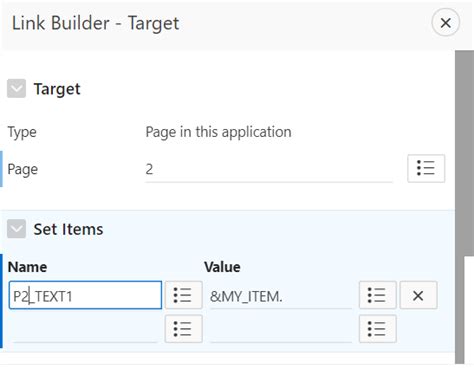 oracle apex value of item is not up to date in button link builder when using redirect to