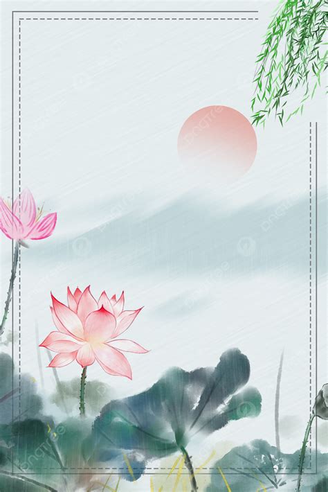 Lixia Lotus Gray Chinese Style Antique Border Ink Background Wallpaper
