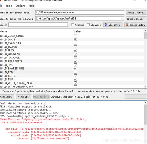 错误解决——cmake编译opencv出现“error in configuration process project files may be invalid