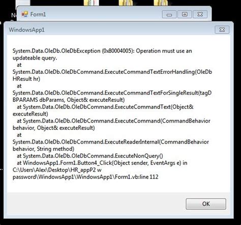 Operation Must Use An Updateable Query In Vb Net Using Myapp Exe