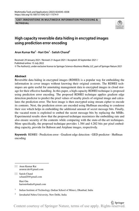 high capacity reversible data hiding in encrypted images using prediction error encoding