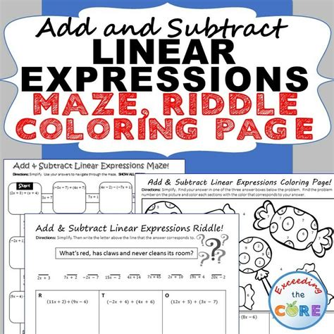 add and subtract linear expressions maze riddle coloring fun math activities