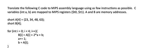 solved translate the following c code to mips assembly