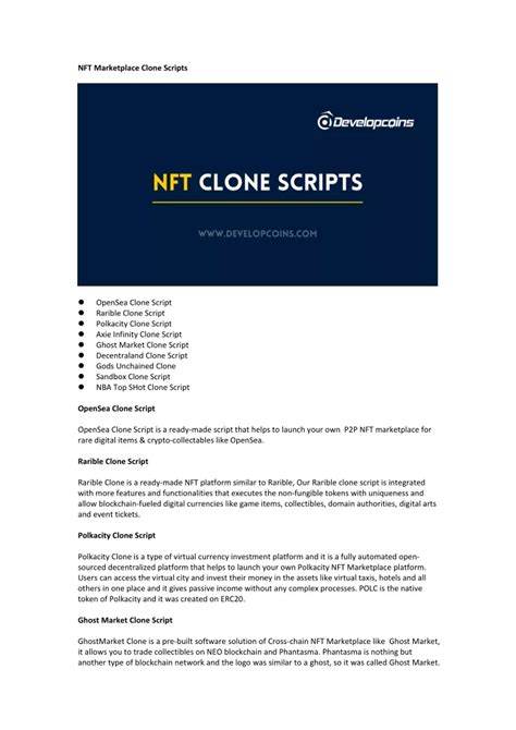 PPT NFT Marketplace Clone Scripts PowerPoint Presentation Free