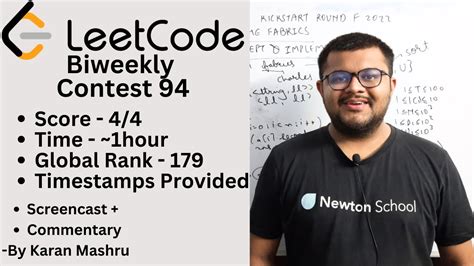 leetcode biweekly contest 94 screencast commentary score 4 4 newton school youtube