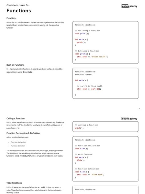 learn c functions cheatsheet codecademy pdf parameter computer programming subroutine