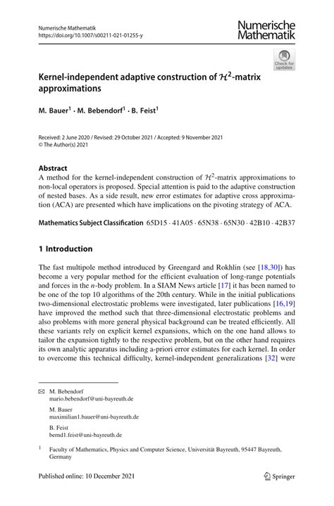 pdf kernel independent adaptive construction of mathcal {h} 2 matrix approximations
