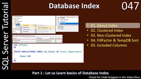 index part 1 about index in database ssms tsql tutorial 47 youtube