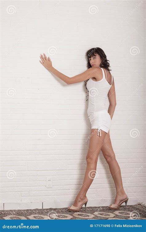 Woman With Hands On The Wall Stock Photo Image Of Studio Hand 17171690