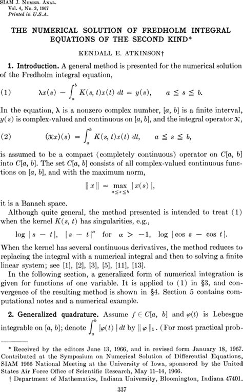 the numerical solution of fredholm integral equations of the second kind siam journal on