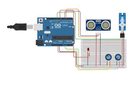 circuit design automatic braking system abs using ultrasonic sensors tinkercad