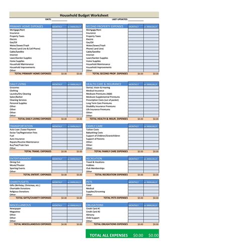 Free Printable Household Budget Templates PDF Word Excel