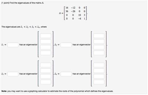solved 1 point find the eigenvalues of the matrix a 16