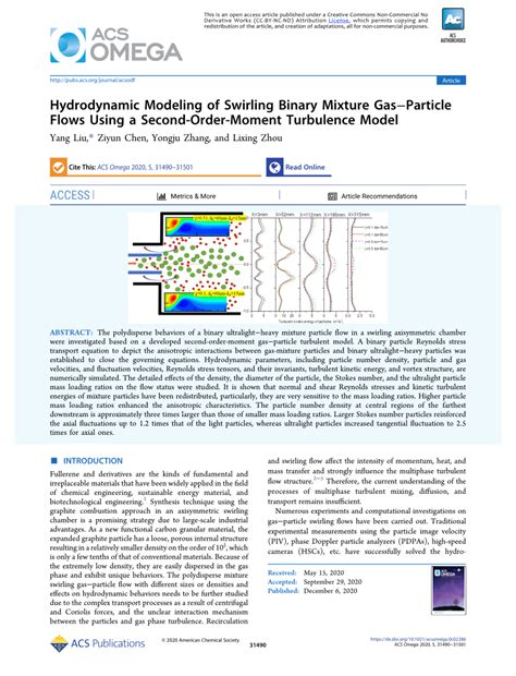 pdf hydrodynamic modeling of swirling binary mixture gas particle flows using a second order