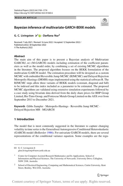 pdf bayesian inference of multivariate garch bekk models