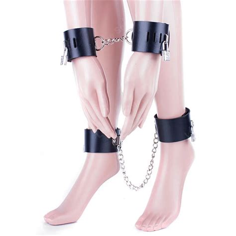 Pu Leather Locking Hand Cuffs Leg Cuffs Adult Game Sex Slave Fetish Bondage Restraints Crazy Sex