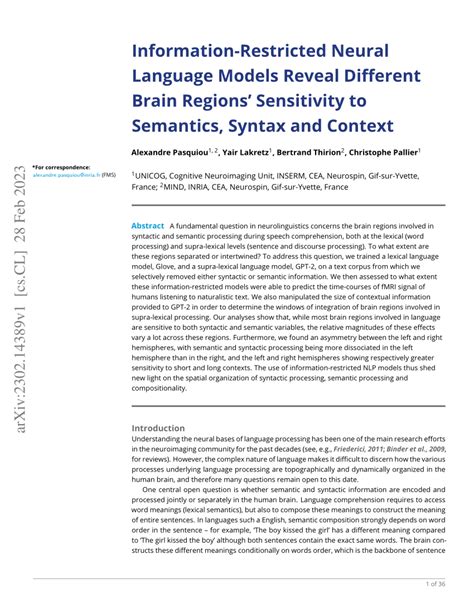 pdf information restricted neural language models reveal different brain regions sensitivity