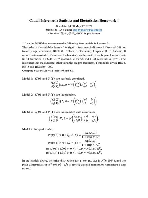 causal inference homework comparing models calculating efficiency bounds and demonstrating