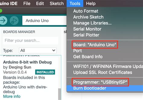 debug arduino uno atmega328p in arduino ide 2 details
