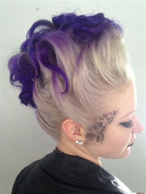 Victorian Gothic Mohawk Updo Platinum Blonde Vibrant Purple Ombre Lace Makeup Hair Brained
