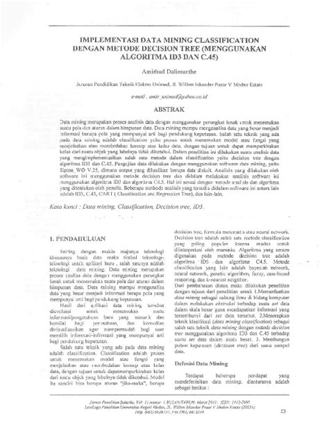 pdf implementasi data mining classification dengan metode decision tree menggunakan algoritma