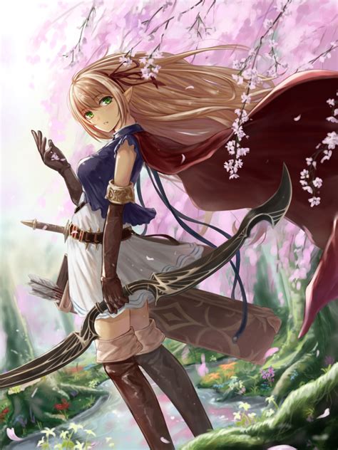 Safebooru 1girl Arisa Shadowverse Arrow Bangs Belt Blonde Hair Boots Bow Weapon Breasts