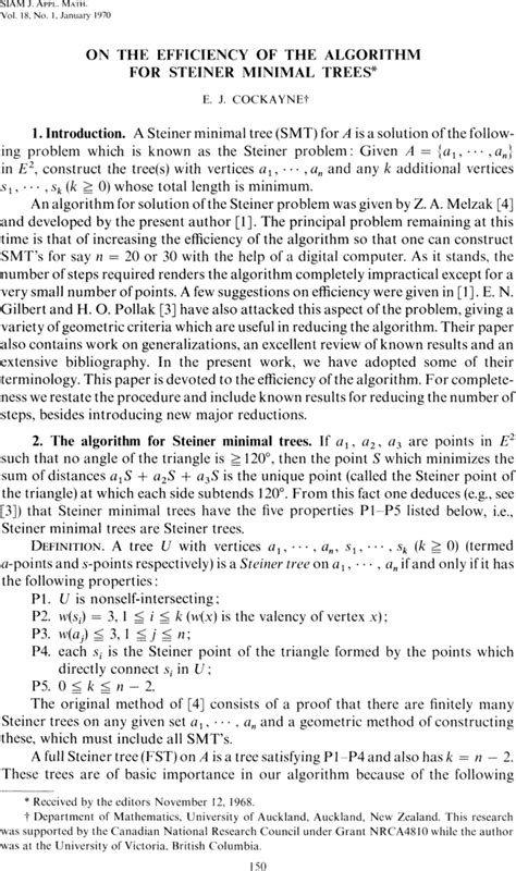 on the efficiency of the algorithm for steiner minimal trees siam journal on applied mathematics