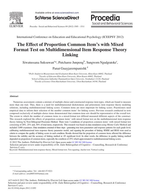 pdf the effect of proportion common item s with mixed format test on multidimensional item