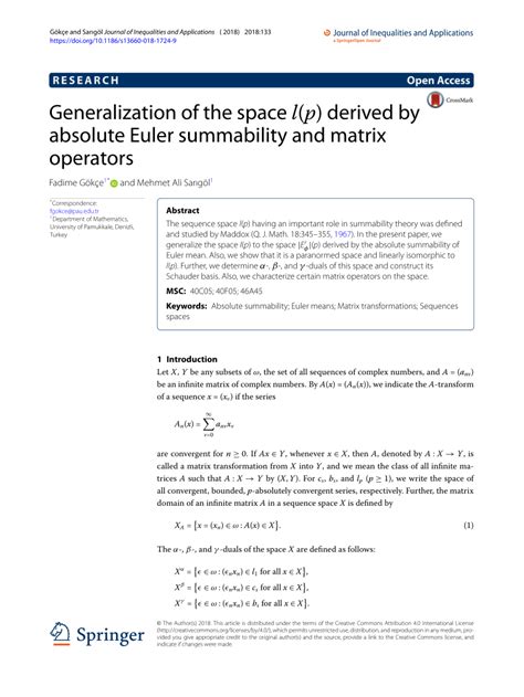 pdf generalization of the space l p derived by absolute euler summability and matrix