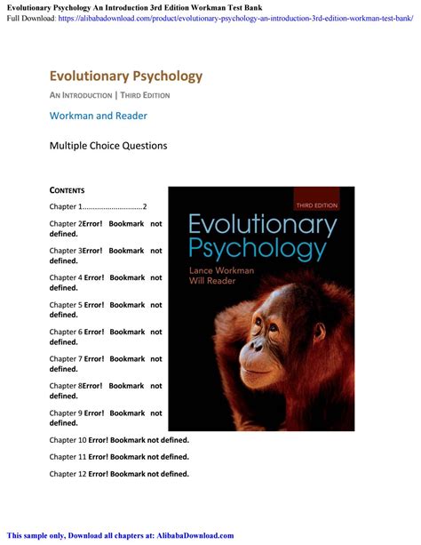 evolutionary psychology an introduction 3rd edition workman test bank by alibabacise issuu