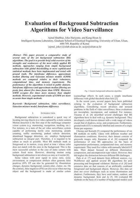 pdf evaluation of background subtraction algorithms for video surveillance