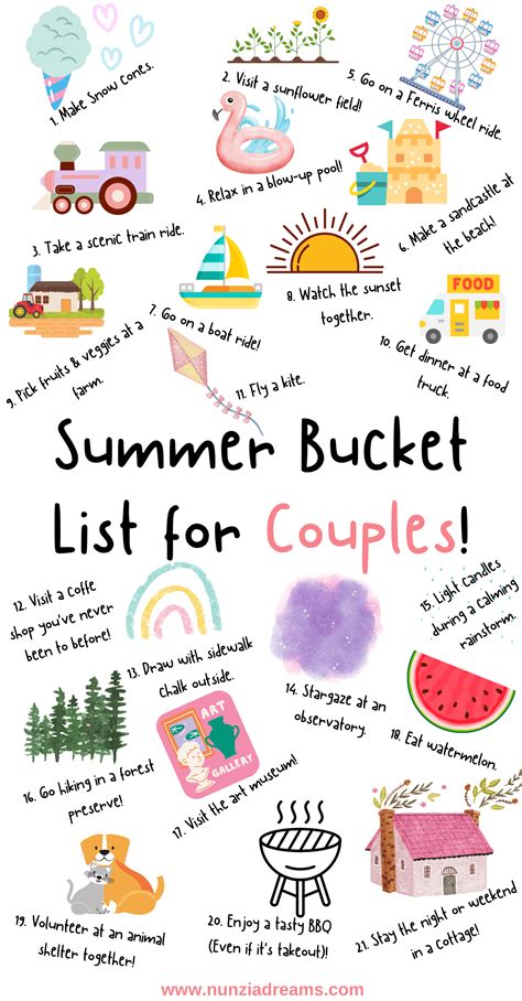 Summer Bucket List For Couples 45 Fun Ideas Nunziadreams