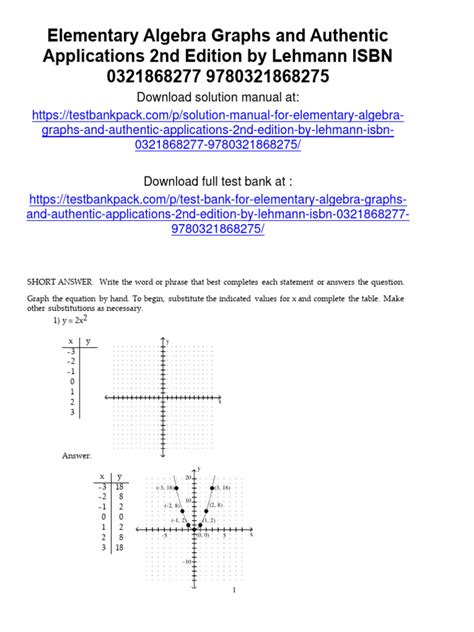 elementary algebra graphs and authentic applications 2nd edition lehmann test bank full chapter
