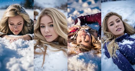 Lexica Beautiful Blonde Model Lying In The Snow Making A Snow Angel Her Arms And Legs Have