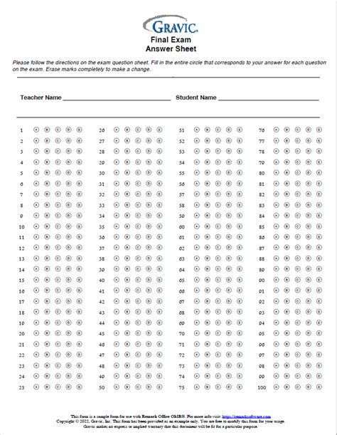 Practice Test 6 Answer Sheet