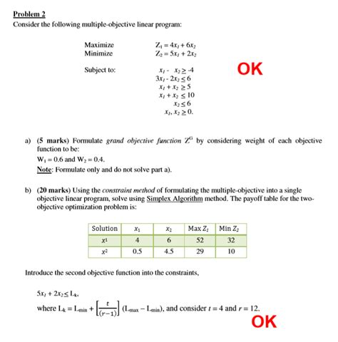 problem 2 consider the following multiple objective