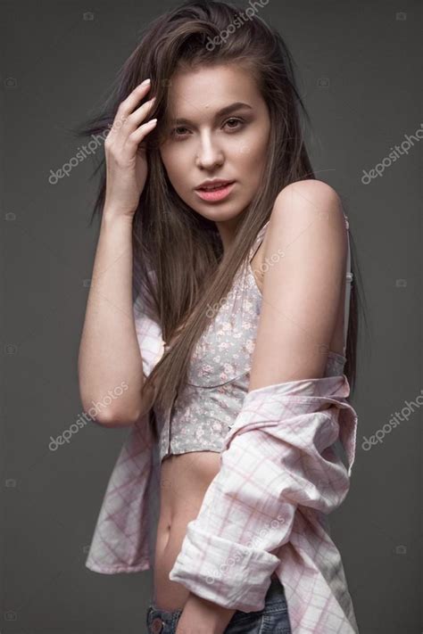 Sexy Fashion Model With Long Hair Young European Attractive Beautiful Eyes Perfect Skin Is