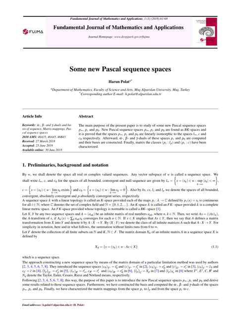 pdf fundamental journal of mathematics and applications some new pascal sequence spaces