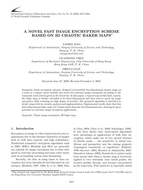 a novel fast image encryption scheme based on 3d chaotic baker maps pdf cryptography chaos