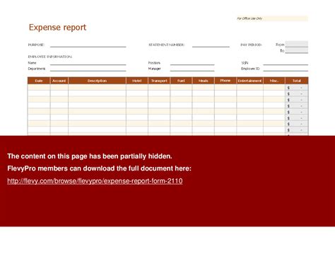 Excel Template Expense Report Form Excel Template XLS FlevyPro