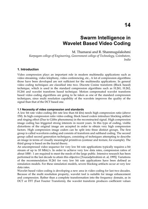 pdf swarm intelligence in wavelet based video coding