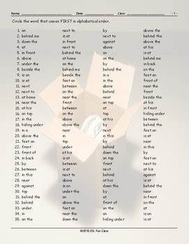 List Of Prepositions Alphabetical Order