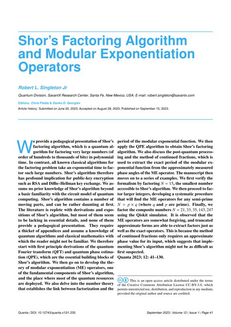 pdf shor s factoring algorithm and modular exponentiation operators